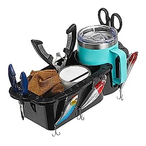 AngLink Boat Cup Holder - Marine Boat Caddy Organizer with Storage 3 Mount Options, Fishing Tool Drink Holders for Center Console Seat Kayak Pontoon Bass Boat Jon Boats丨Black