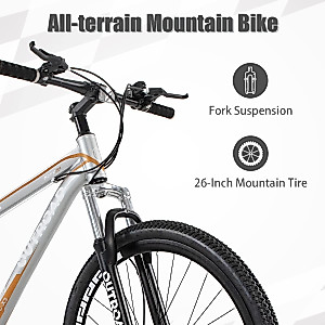Max4out Mountain Bike 26 Inch Wheel 7/21 Speed Mountain Bicycle for Men and Women, High Carbon Steel Frame Road Bike with Daul Disc Brakes(Silver)