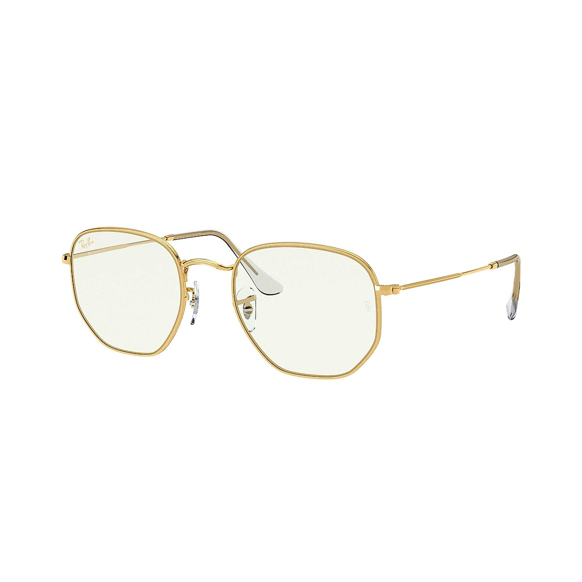 Ray-Ban Rb3548 Hexagonal Glasses, Legend Gold/Clear Blue Light Filtering, 48 mm
