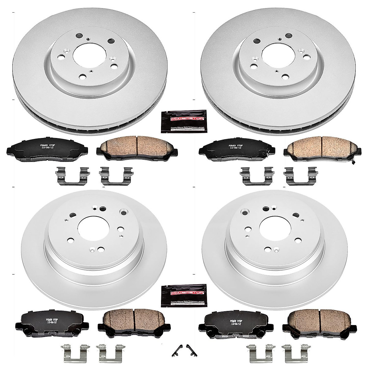 Power Stop CRK6084 Coated Brake Rotor & Ceramic Brake Pads- front & rear For Honda Pilot 2012-2015 [Model Specific]