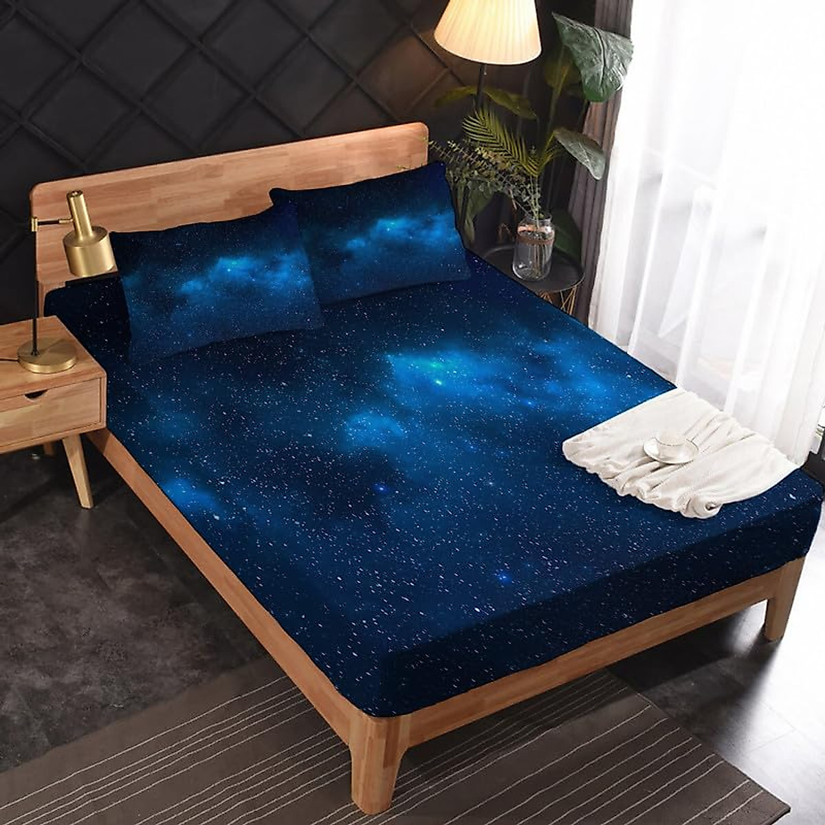 Galaxy Sheets Full Size Sheet Sets - Navy Blue Starry Sky Bed Sheets, Soft Microfiber & Deep Pocket & Wrinkle Free Patterned Bedding Sheets & Pillowcases, 1 Fitted Sheet, 1 Flat Sheet, 2 Pillow Cases