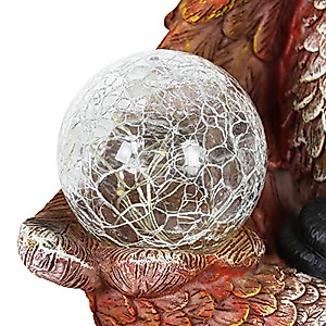 Exhart Garden Sculpture, Owl Meditating Yoga Solar Garden Statue, 2 LED Light Crackle Balls, Outdoor Garden Decoration, 7.5 x 9.5 Inch