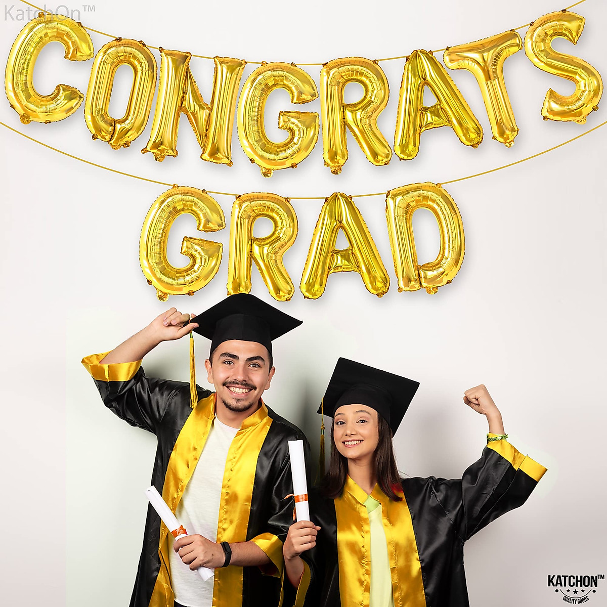 KatchOn, Gold Congrats Grad Balloons - 16 Inch | Congrats Grad Banner Balloons for Graduation Decorations Class of 2024 | Congratulations Balloons for Graduation Balloons Class of 2024 Decorations
