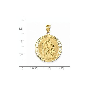 IceCarats 14K Yellow Gold Saint Christopher Medal Patron of Travelers Athletes Protection Necklace Christian Religious Pendant Faith Charm 35mm x 25mm Only