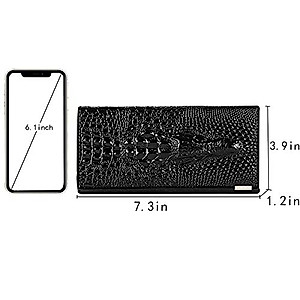 Aisi Women Men Leather Wallet Embossed Crocodile Clutch Wallet Credit Card Holder(Black)
