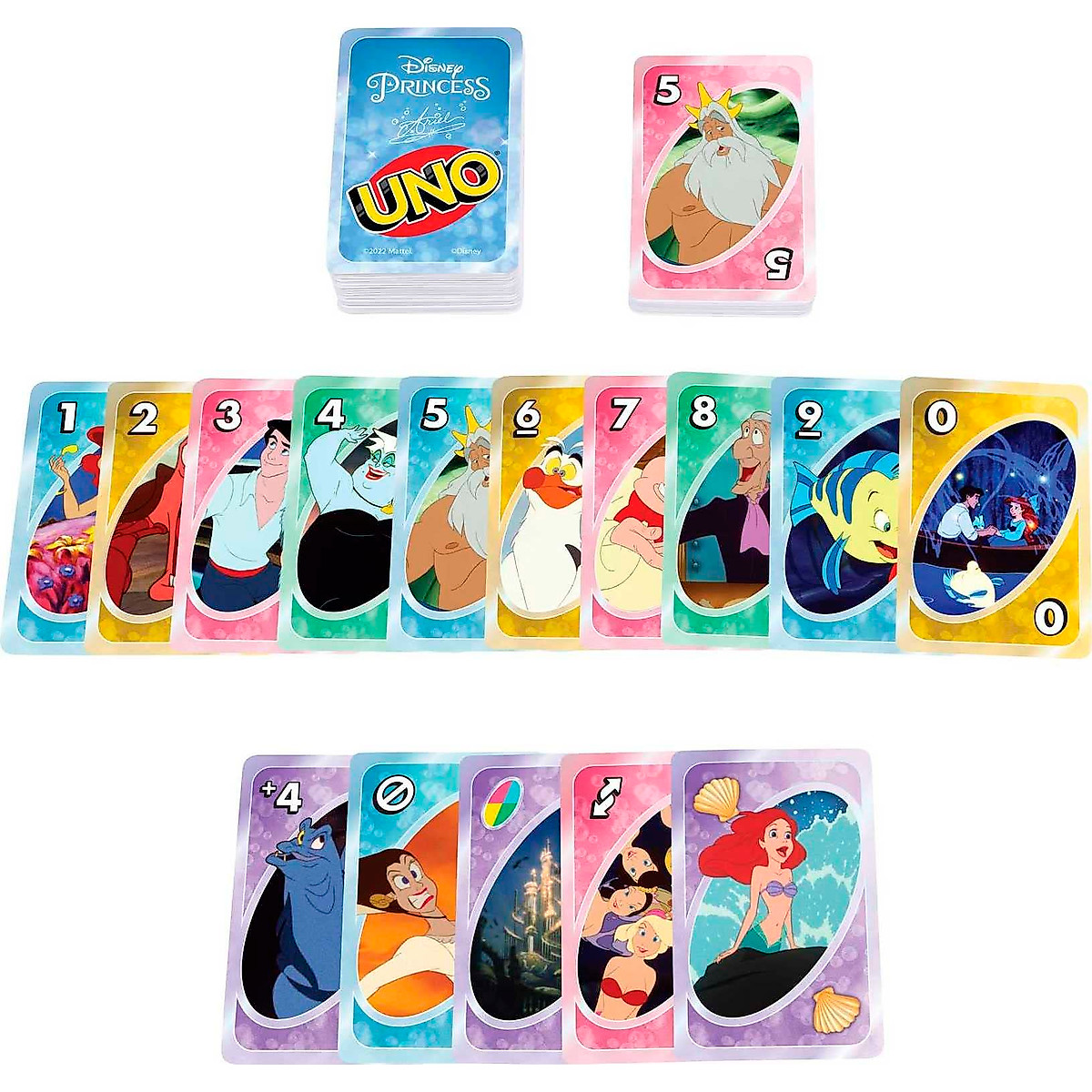 Mattel Games UNO Disney Princess The Little Mermaid Card Game for Family Night Featuring Movie Themed Graphics for 2-10 Players