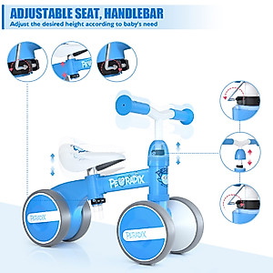 Peradix Baby Balance Bike, Adjustable Toddler Bike 10-36 Month Riding Toys Gifts for 1 2 3 Year Old Girls Boys, No Pedal 4 Wheels Infant Bicycle Baby Walker First Bike Birthday Gifts (Blue)