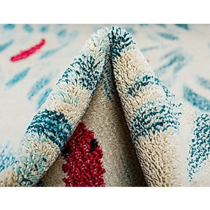 Unique Loom Positano Collection Coastal Modern Bright Colors Fish Beige Area Rug (5' x 8')