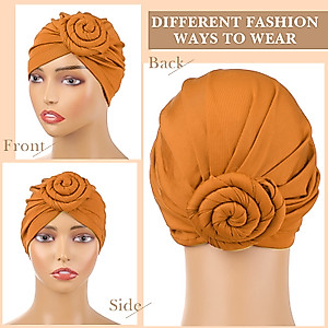 Jeyiour 18 Pcs Women Turban African Pre Tied Bonnet Hairwrap Flower Knot Bonnet Beanie Cap Turban Head Wraps Headband Hat (Novel Colors)