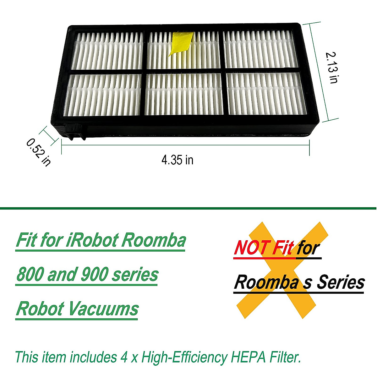 Dttery High Efficiency HEPA Filter Kit Replacement for iRobot Roomba 800, 900 Series Robot Vacuums Part Accessories 4636433, 4 Pack