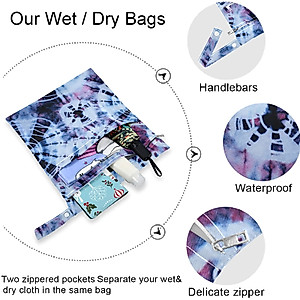 visesunny Tie Dye Pattern 2Pcs Wet Bag with Zippered Pockets Washable Reusable Roomy Diaper Bag for Travel,Beach,Daycare,Stroller,Diapers,Dirty Gym Clothes,Wet Swimsuits,Toiletries