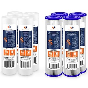 Aquaboon 4-Pack of 5 Micron 10" x 2.5" Sediment Water Filter Replacement Cartridge & Aquaboon 4-Pack Pleated Sediment Water Filter Cartridge | Universal Whole House 5 Micron 10 inch Cartridges