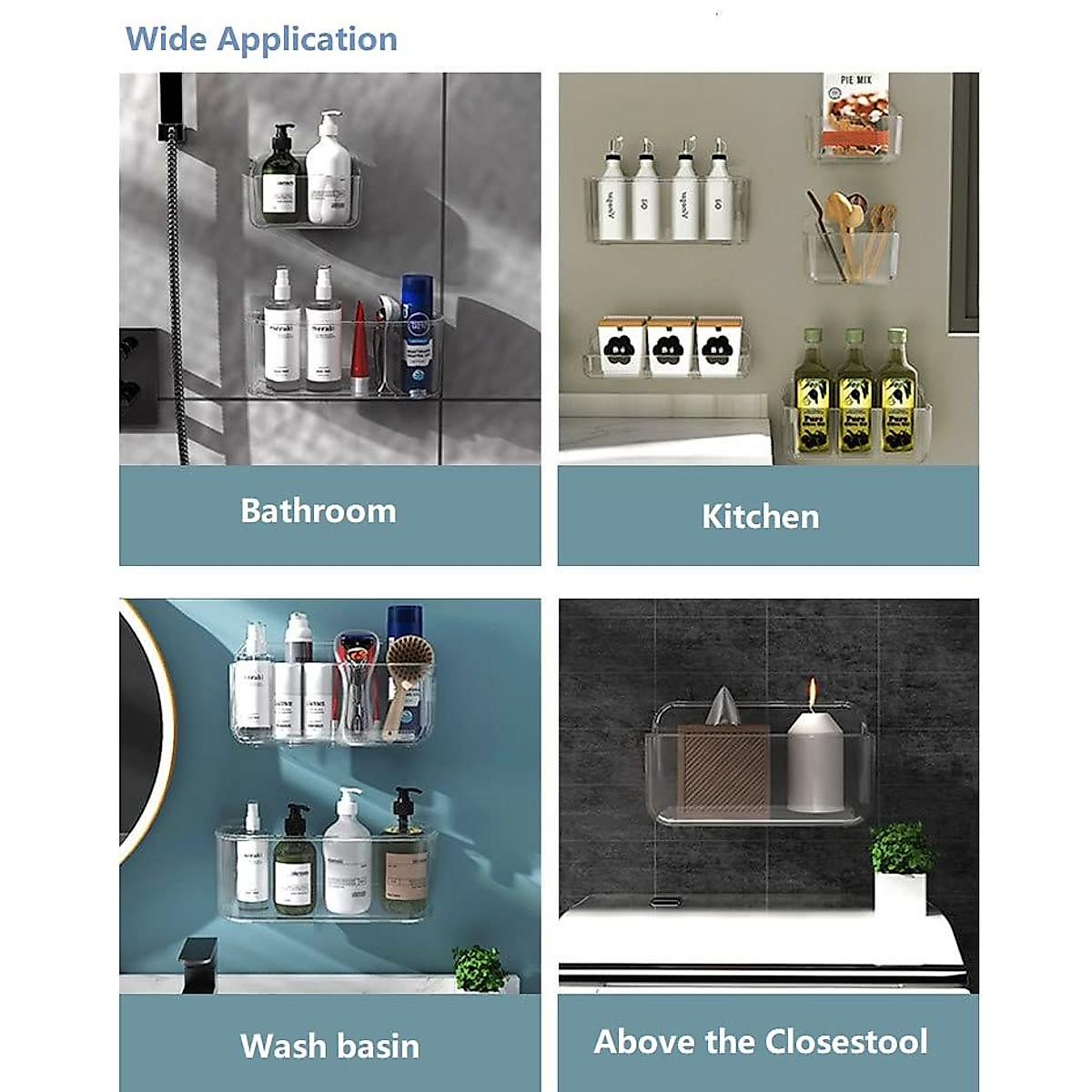 SANTREST 2 Pack Shower Caddy Drill-Free Sticky Shower Shelf Storage Basket for Shampoo & Toiletries, Kitchen Bathroom Bedroom Organizer