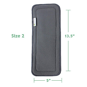 OsoCozy Charcoal Fleece Cloth Diaper Inserts, 5 Layers, 12 Pack, Washable, Soft, Highly Absorbant - Size 2 (5x13.5 inches) - Fits Newborn to 35 lbs