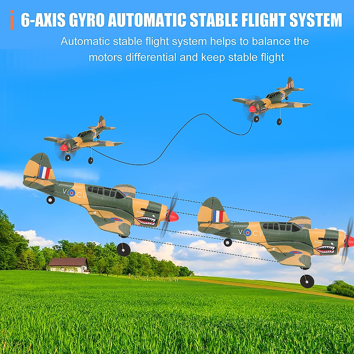 GoolRC RC Plane, WLtoys XK A220-P40 Remote Control Airplane, 2.4Ghz 4 Channel RC Aircraft Fighter with 6 Axis Gyro, 3D/6G Mode, Easy & Ready to Fly for Adults and Beginners