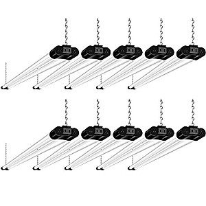10 Pack 4FT Linkable LED Shop Light, Utility Shop Light Fixture, 4400lm, 42W [250W Equivalent], 5000K Daylight Shop Lights for Garage, Hanging or Surface Mount, with Power Cord, ETL, Black