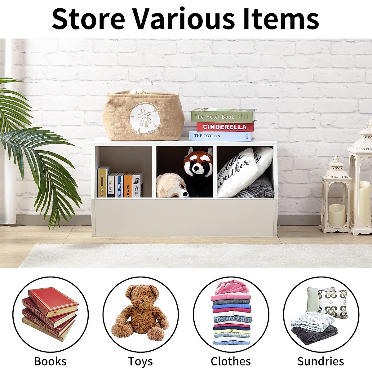 ALIMORDEN Stackable 3 Bin Cubby Unit Storage Cubby Toy Storage Cubby Multi-Bin Toy Organizing Cubby, Suitable for Children's Room, Playroom, Hallway, Laundry Room, White