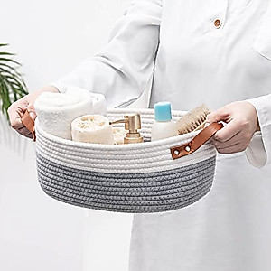 CHICVITA Toliet Paper Basket Towel Storage Basket Dog Toy Basket Small Grey Decorative Basket with Handle for Shelf Storage, 12 x 8 x 5 inches, 2 Pcs