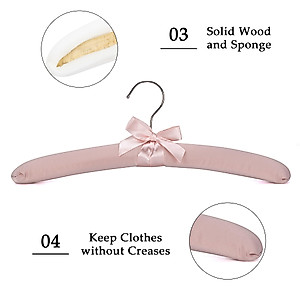 NEOVIVA 15 Inch Anti Slip Satin Padded Clothes Hangers for Women Pink Satin Padded Hangers for Women Clothing, No Shoulder Bump Hangers for Adult, Silk Hangers for Sweaters, Dresses, Suits (Pack of 5)