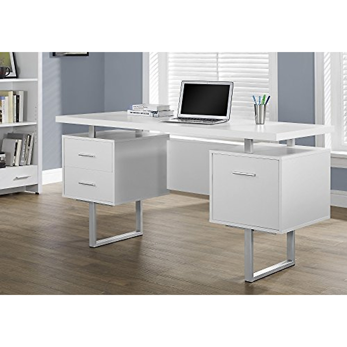 Monarch Specialties White Hollow-Core/Silver Metal Office Desk, 60-Inch