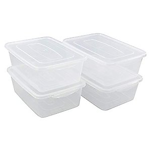 Easymanie 4-pack Plastic Containers with Lids, 14 Quart Clear Storage Box