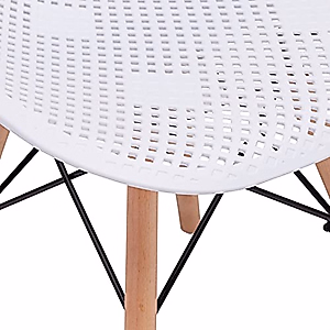 CangLong Dining Mid Century Modern Hollow Back Design Plastic Shell Armless Side Chair with Beech Wood Legs, Set of 1, White