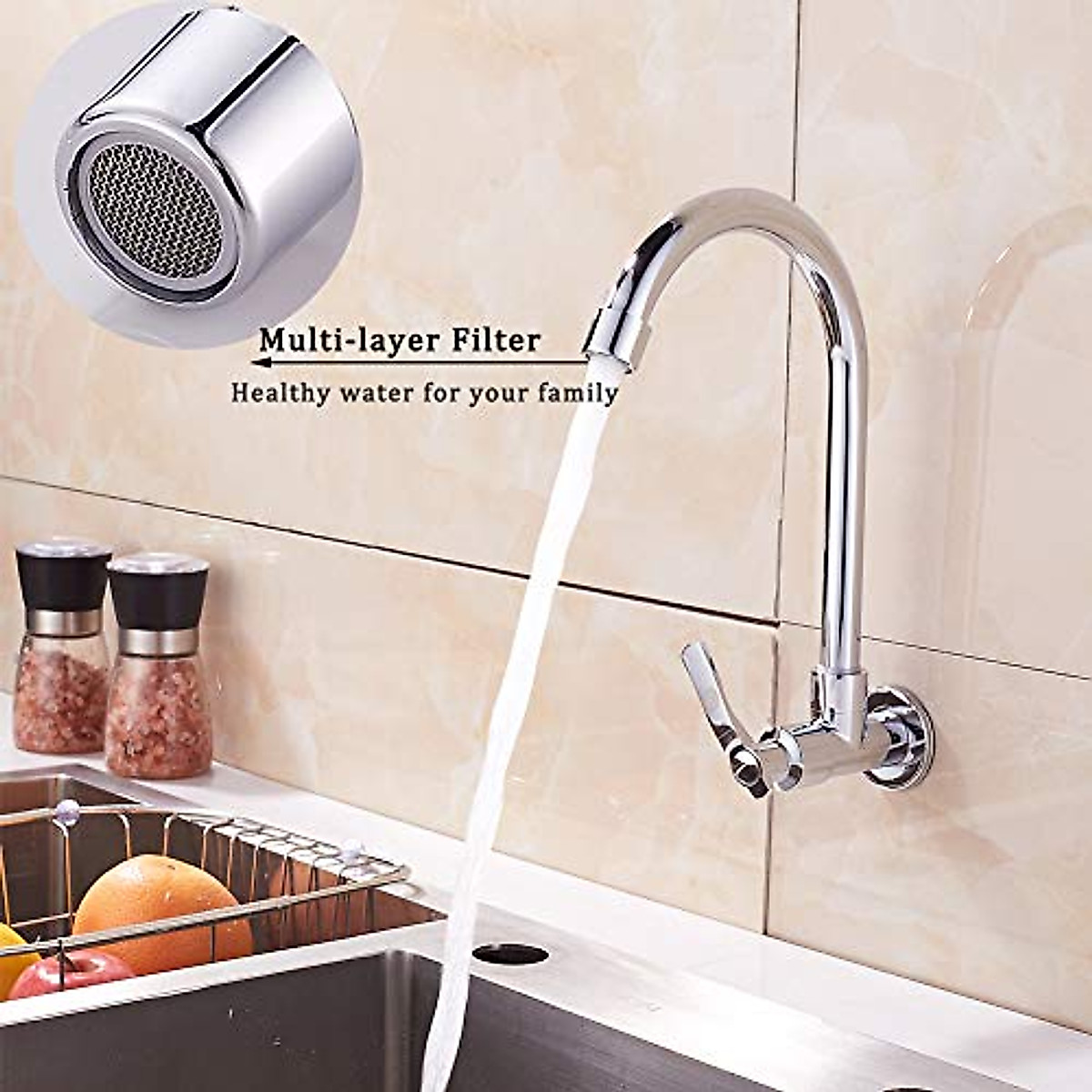 Flexible Swivel Kitchen Sink Faucet with Single Handle,Cold Water Filter Faucet,Wall Mounted
