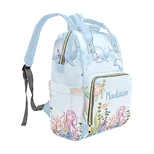 Yeshop Cute Sea Ocean Animal Personalized Diaper Bag Backpack Tote with Name Custom Travel Nappy Mommy Bag Backpack for Baby Girl Boy Gift 10 83inch 6 69inch 15inch