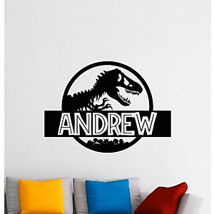 Dinosaur Wall Decal Custom Name Vinyl Sticker Personalized T-Rex Decals Tyrannosaurus Rex Wall Art Nursery Decor Car Decals Window Door Sign Peel and Stick Decal Dinosaur World Poster Print zz81