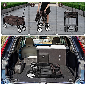 Collapsible Folding Wagon, Beach Wagon Cart Heavy Duty 220LBs Foldable, Utility Grocery Wagon with Side Pocket for Camping Garden Sports