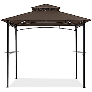 COOSHADE 8'x 5' Grill Gazebo Double Tiered Outdoor BBQ Gazebo Canopy with LED Light (Brown)
