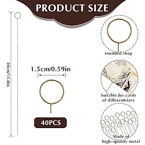 Amabro 40pcs Floral Pick Card Holders, Metal Wire Flower Place Card Holder Gold Photo Clip Holder Floral Picks Stick Ring Loop Clips for Arrangements Wedding Party Birthday (Round)