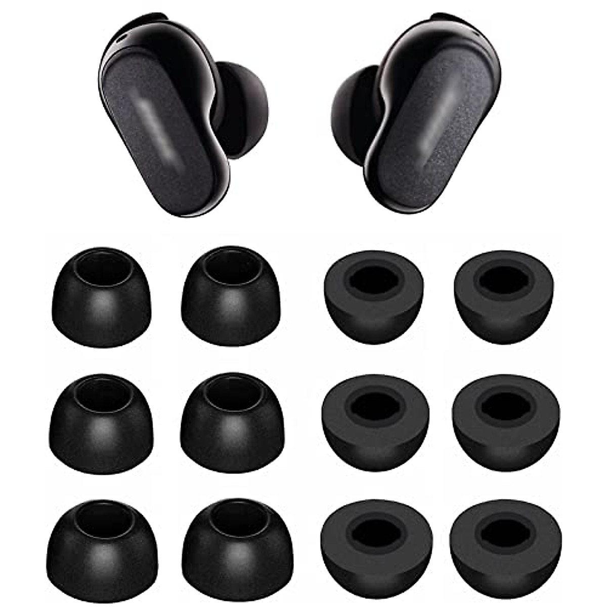 ALXCD Foam Eartips Compatible with Bose QuietComfort Earbuds II 2022 New, 6 Pairs S M L Sizes Soft Memory Foam Ear Tips, Compatible with Bose QuietComfort Earbuds ii 2022, Black sml
