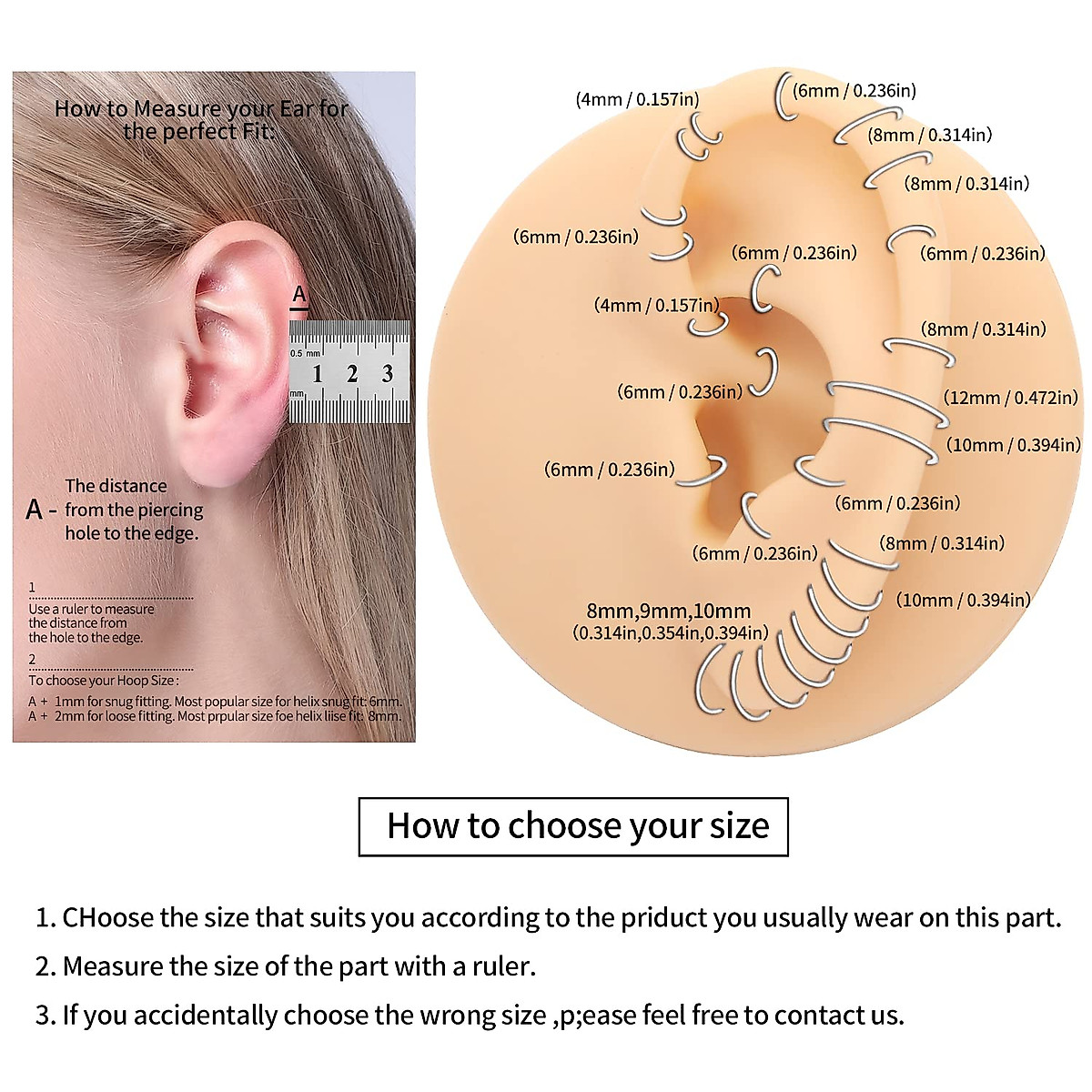 VOJO G23 Titanium 16G Cartilage Septum Hoop Piercing Jewelry Double Row Plated CZ Beads Conch Nose Rings Tragus for Women Men (12mm/0.472in, CZ Silver)