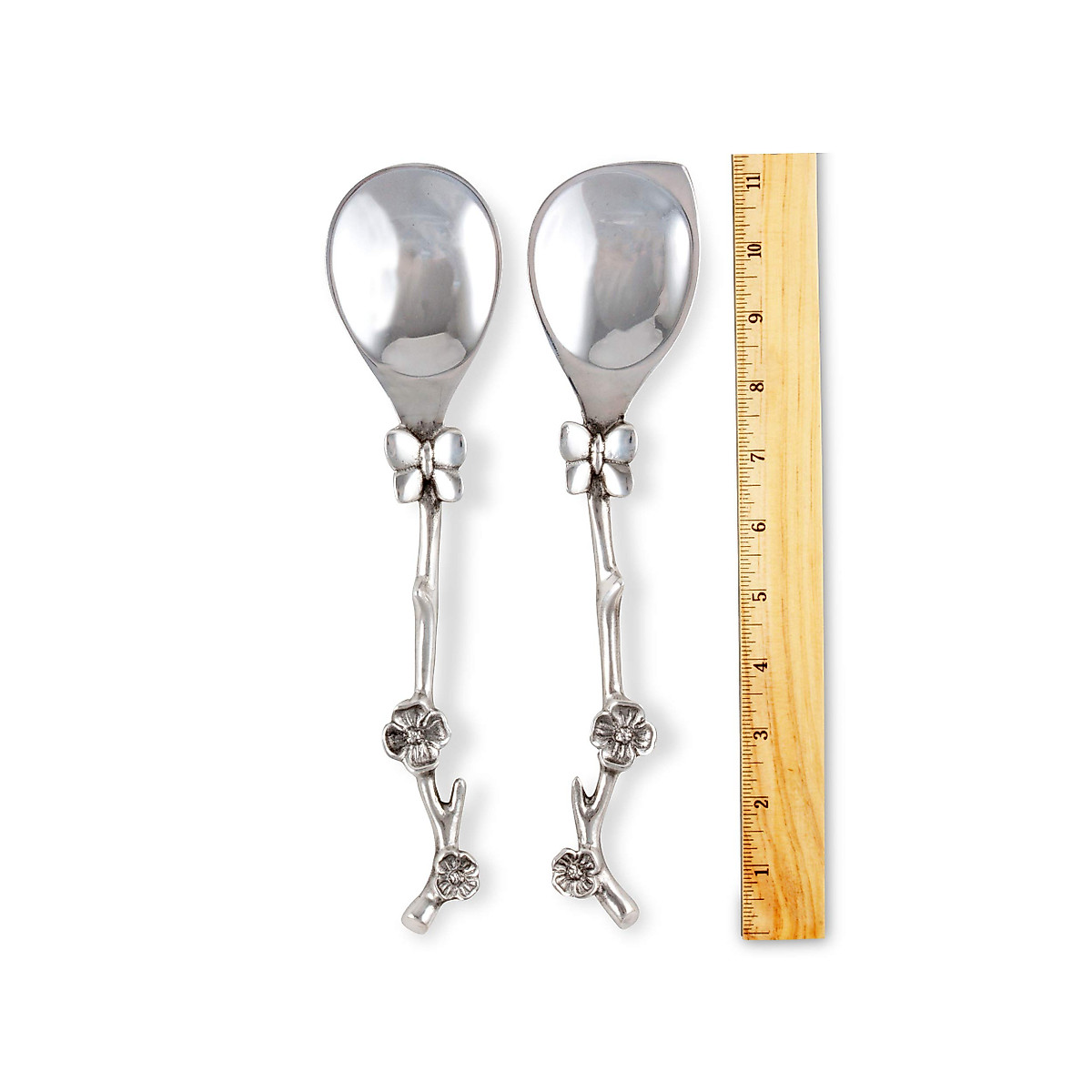 Arthur Court Designs Aluminum Dogwood Pattern Salad Serving Set, Salad Servers, Salad Spoon, Salad Fork 10.75 inch Long