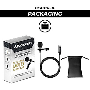 Alvoxcon Lavalier Lapel Microphone, tie Clip mic for Android Smartphone, Tablet with USB Type C Interface for Recording YouTube, Vlog, TikTok, Conference, handsfree with Easy Clip on System
