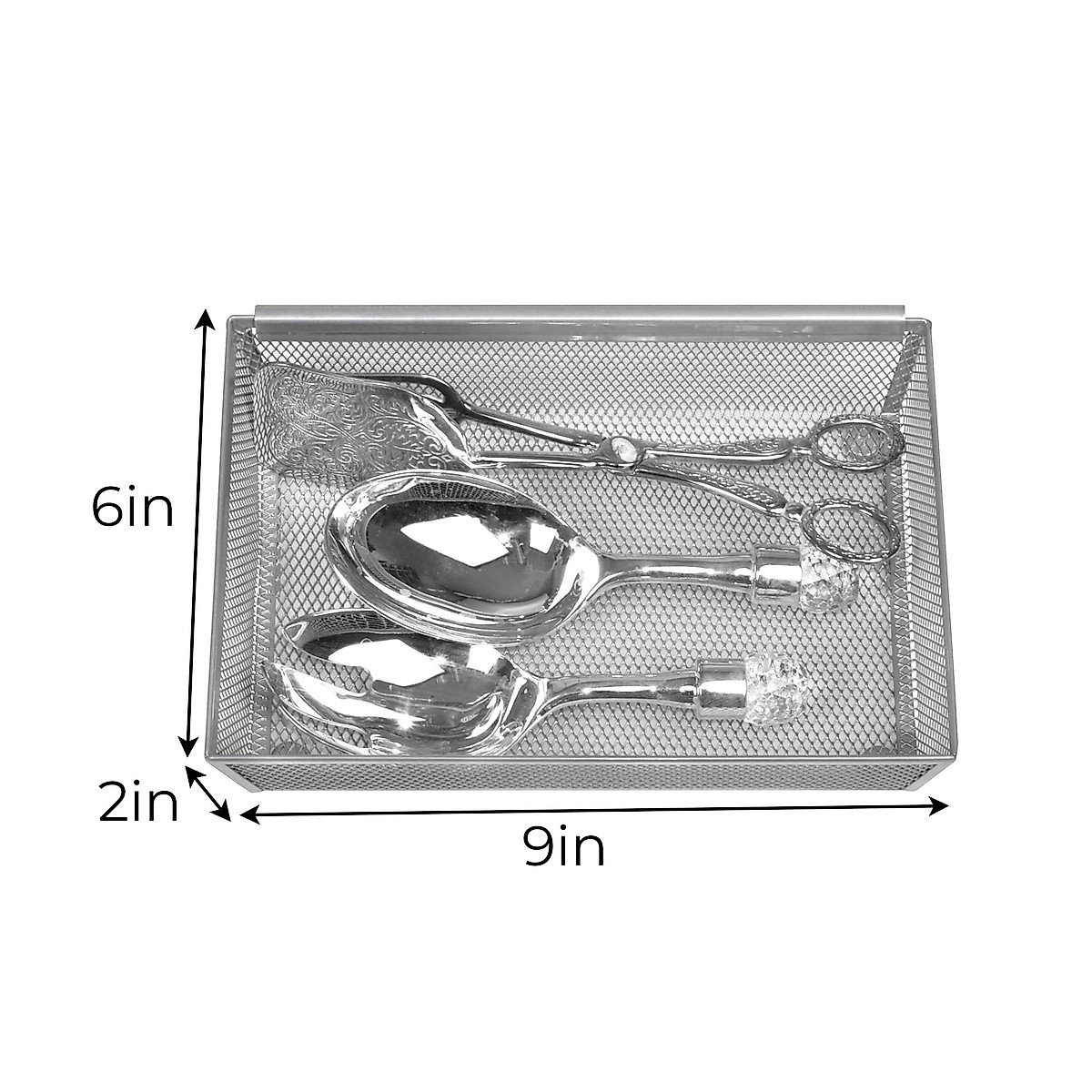 Smart Design Drawer Organizer - (9 x 6 Inch) - Steel Metal Mesh Tray - w/ Interlocking Arm Connection - Utensils, Silverware, Organization - Kitchen [Silver]