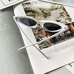 OZPYKAE Women's Vintage Cat Eye Sunglasses, Plastic Frame, Grey Lens, UV Protection Coating, Surfing, White