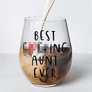 Perfectinsoy Best Aunt Ever Wine Glass with Gift Box, Funny Aunt Gift, Evening Mug, Unique Romantic Gift Idea for Her, Wife, Aunt, New Aunt, Grandma, Daughter, Gift Idea for Aunt