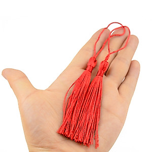 Makhry 100pcs Tassels 5 Inch Silky Floss Bookmark Tassels with Cord Loop Small Tassels for Crafts Bookmarks Jewelry Making DIY Souvenir Accessory (Red)