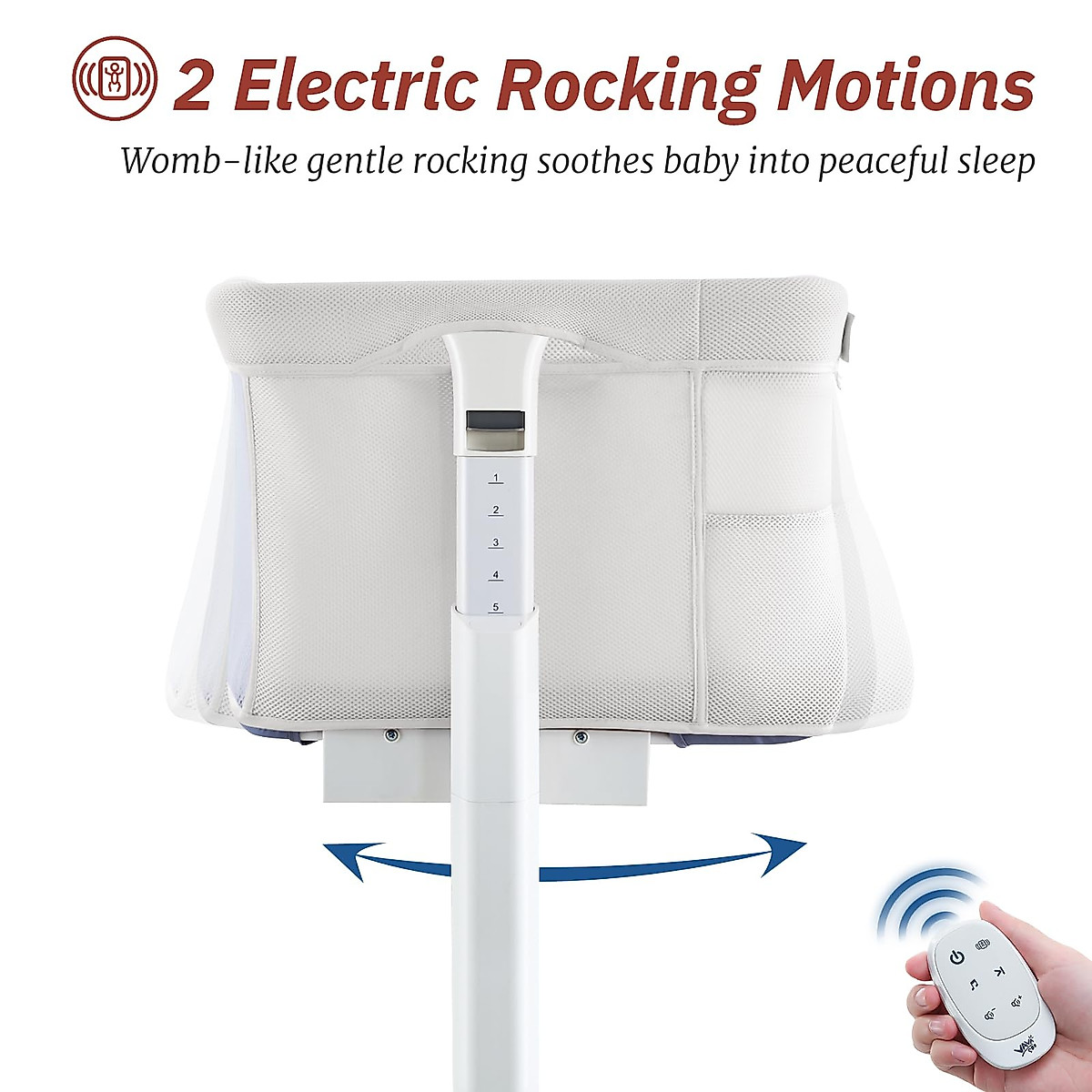 VaVaSoo Rocking Bassinet for Baby Automatic Bedside Bassinet Electric Baby Cradle 5 Heights Adjustable Bedside Sleeper for Babies Infant Smart Auto Rocking Crib 3 in 1 Baby Bassinet on Wheels, White