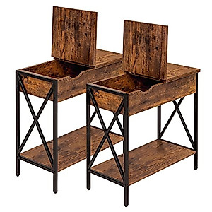 WEENFON Side Table Set of 2, End Tables with Storage, 2 Tier Sofa Table for Small Space, Flip Top Narrow Nightstand, Bedside Tables, X-Shaped Enhanced Legs, Tall Couch Table for Living Room, Bedroom