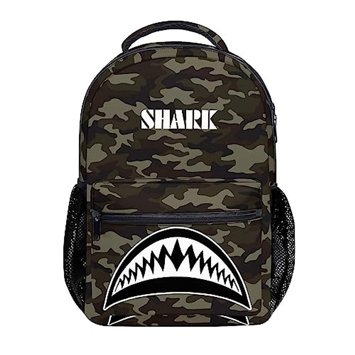 Cbntnaf Camo Daypack for Women Men, Shark Teeth Bookbag for Boys Girls, Large Capacity Lightweight Backpack for School Work Camping Hiking