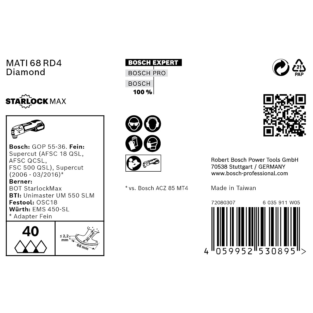 Bosch Professional 10x Expert Corner Blade MATI 68 RD4 Multitool Blades (for Mortar, Length 30 mm, Width 68 mm, Accessories Multitool)