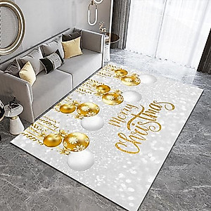 BOWESI Area Rugs 5x6ft, Golden Christmas Tree Decoration Balls Kids Rugs, Merry Christmas On Gray Background Princess Room Bedroom Rug, Fluffy Soft for Decor Teen Boys Room Lounge Nursery