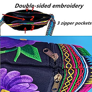 Hobo Purse Crossbody Bag for women, 3 Zipper Pockets Vintage Ethnic Tribal Embroidered Boho Hippie Shoulder Bags for girls,ladies (Purple flower)