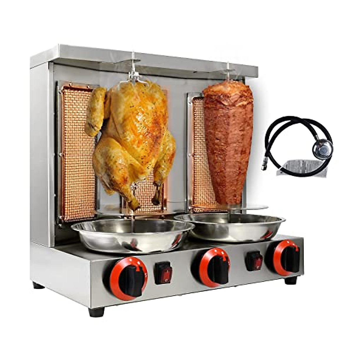BNDHKR Homemade Chicken Shawarma Machine Commercial Turkish Chicken Doner Countertop Rotisserie Grill with 3 Burner Propane Vertical Kebab Broiler