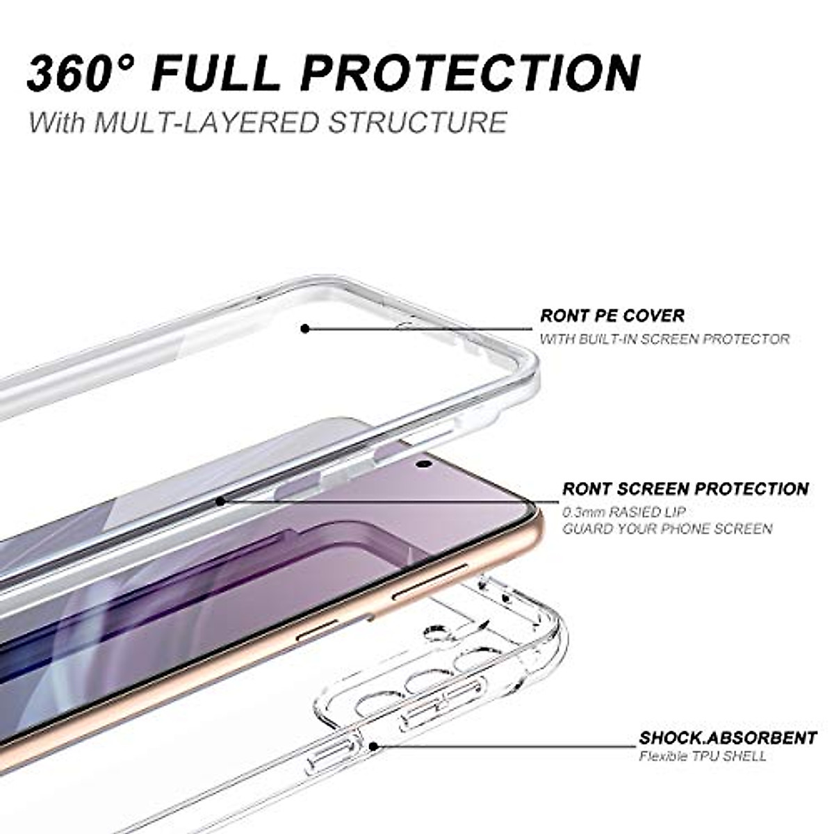 SURITCH Clear Case for Samsung Galaxy S21 Plus 5G,[Built in Screen Protector][Camera Lens Protection] Full Body Protective Shockproof Bumper Rugged Cover for Galaxy S21 Plus 6.7 Inch (Clear)