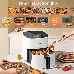 FABULETTA Air Fryer 6QT, 11-in-1 Large Air Fryers, 450F Max Crisp, Nonstick Basket, Diswasher Safe, Shake Reminder for Roast, Bake, Dry, Reheat, Frozen, Broil, Proof-White