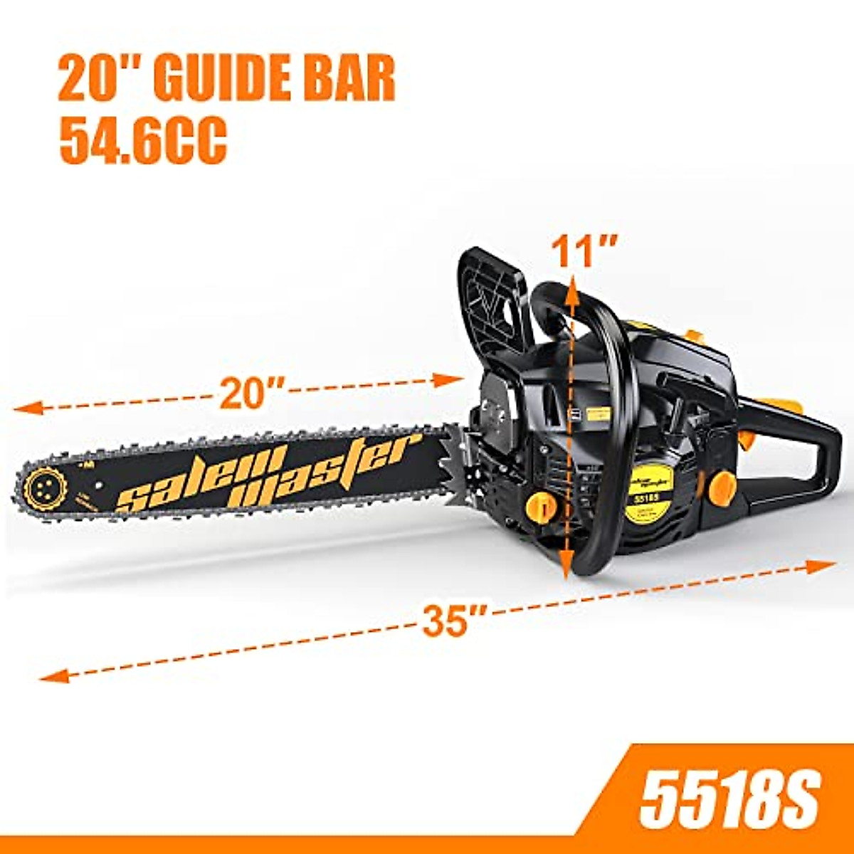 SALEM MASTER Gas Chainsaw 20-Inch Powered Chain Saws 54.6CC 5518S Petrol Chainsaw 2-Cycle for Trees and Wood Cutting